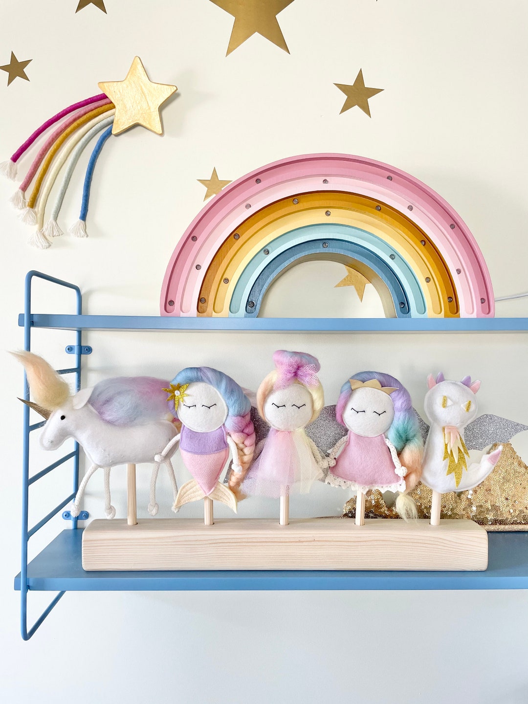 5 Puppet Rainbow Set Fairy Dragon Princess Unicorn Mermaid for Mimiki ...