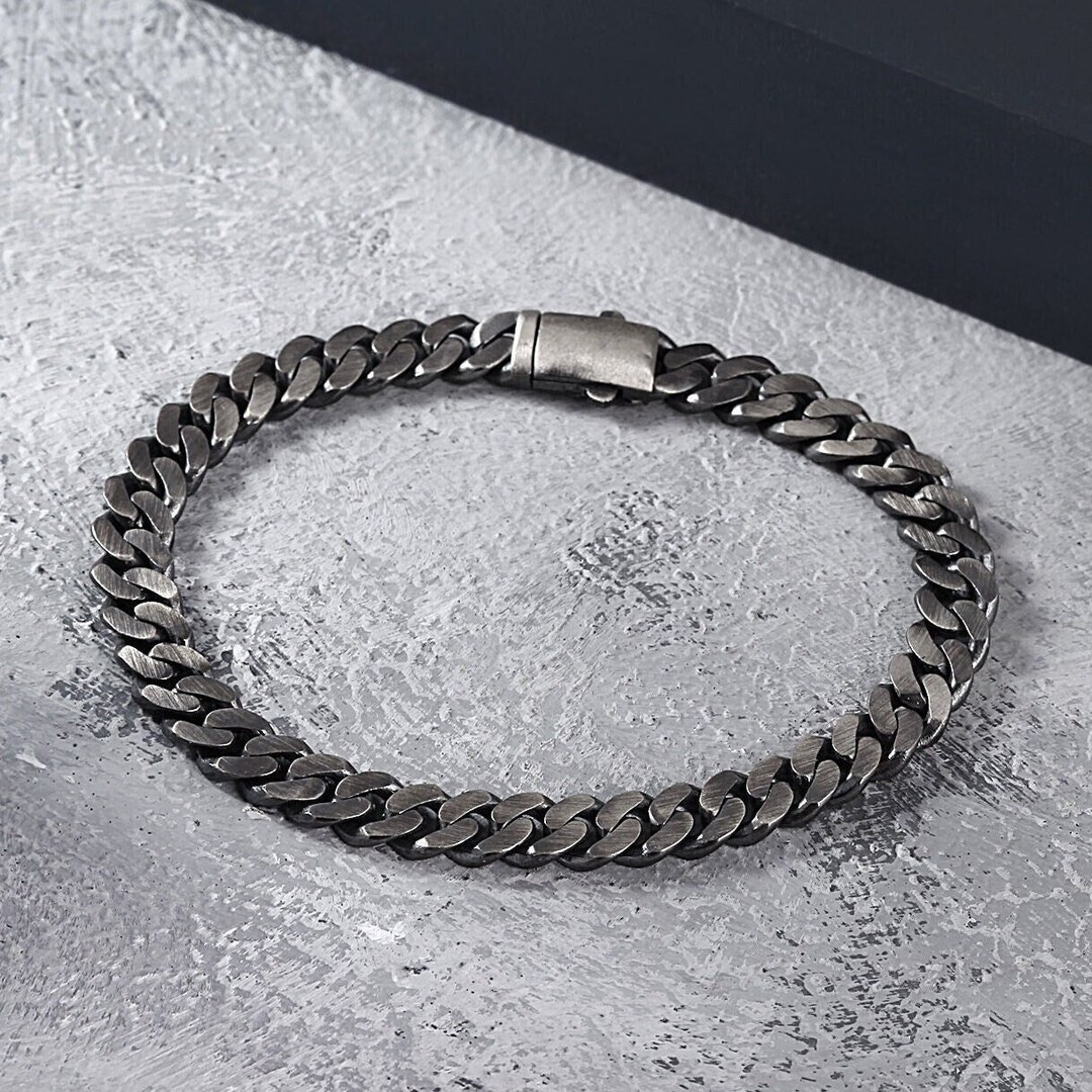 Handmade Classic Silver Cuban Link Bracelet - 925 Sterling Heavy Curb ...
