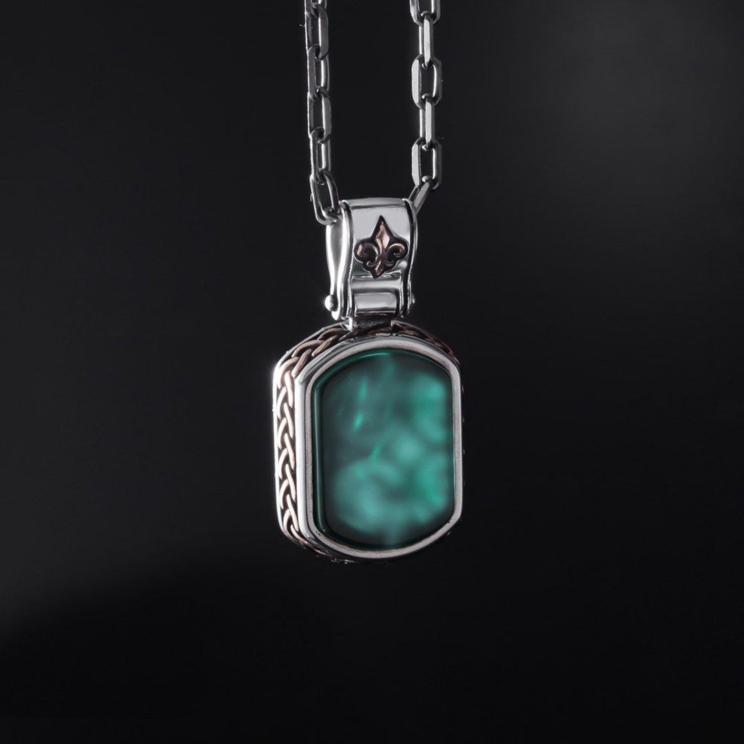 Silver Pendant Necklace for Men, Handmade Agate Pendant, Perfect Gift ...