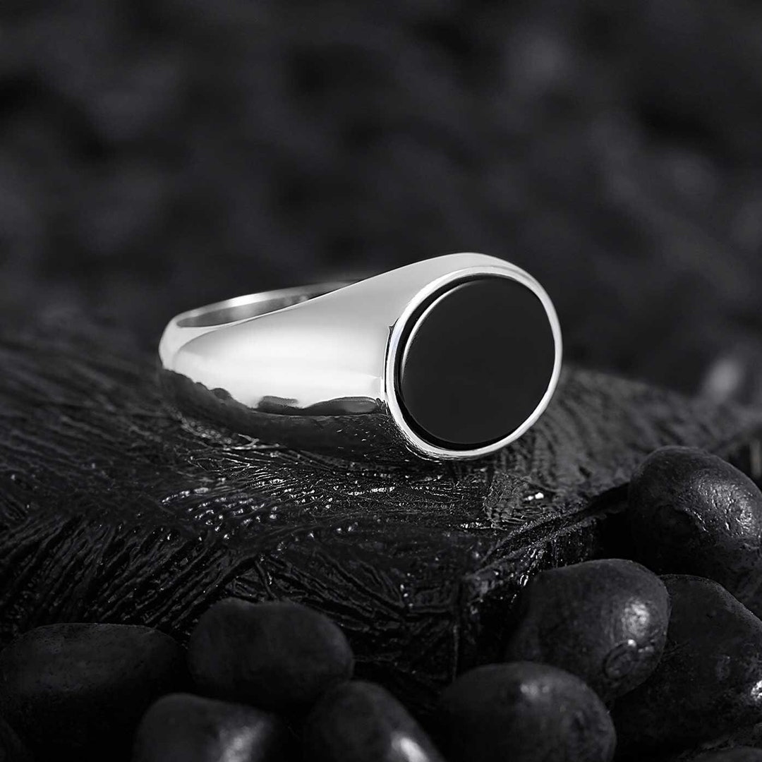 Men Silver Onyx Pinky Ring, Men Handmade Unique Jewelry, Unique Men ...