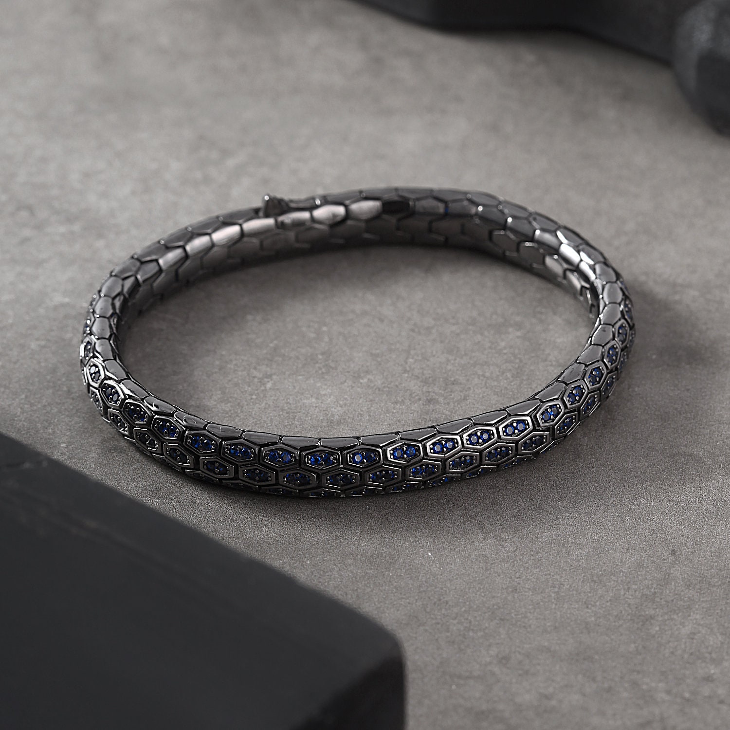 925 Sterling Silver Honeycomb Python Bracelet W/ Blue or Purple Gems ...