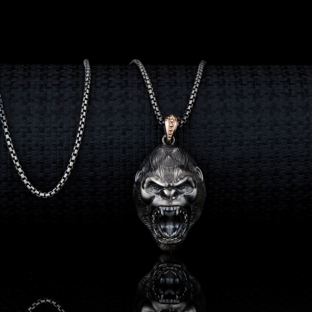 Unique Gorilla Men Necklace, Sterling Silver Gorilla Head, 925K ...