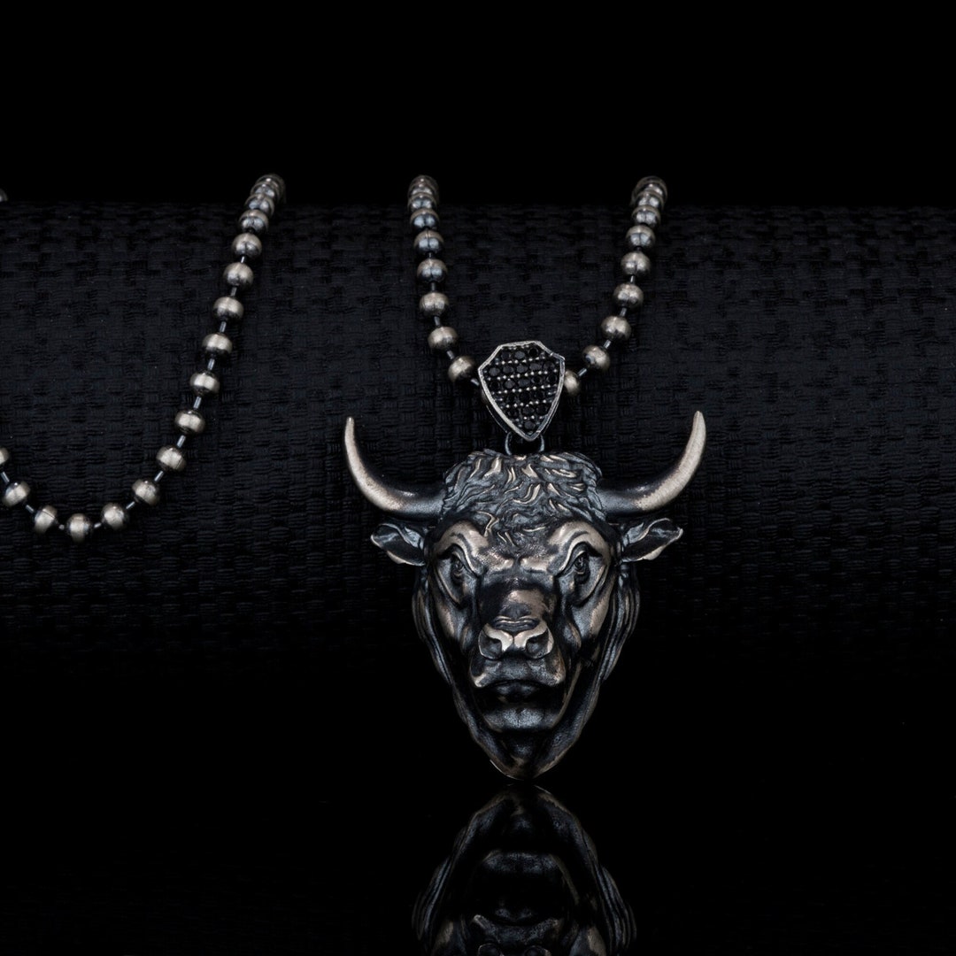 Unisex Bull Pendant Necklace in Sterling Silver, Unixe Bull Head ...