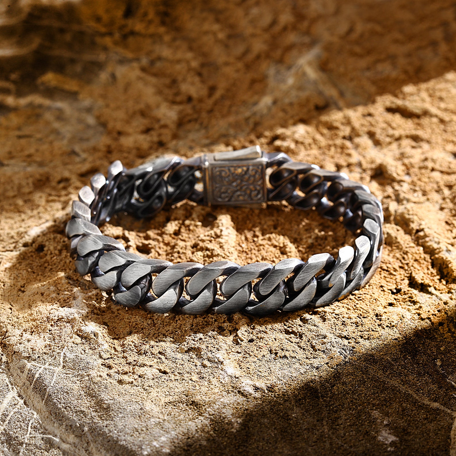 Sterling Silver Havana Cuban Link Bracelet - Engraved Chain for Men ...