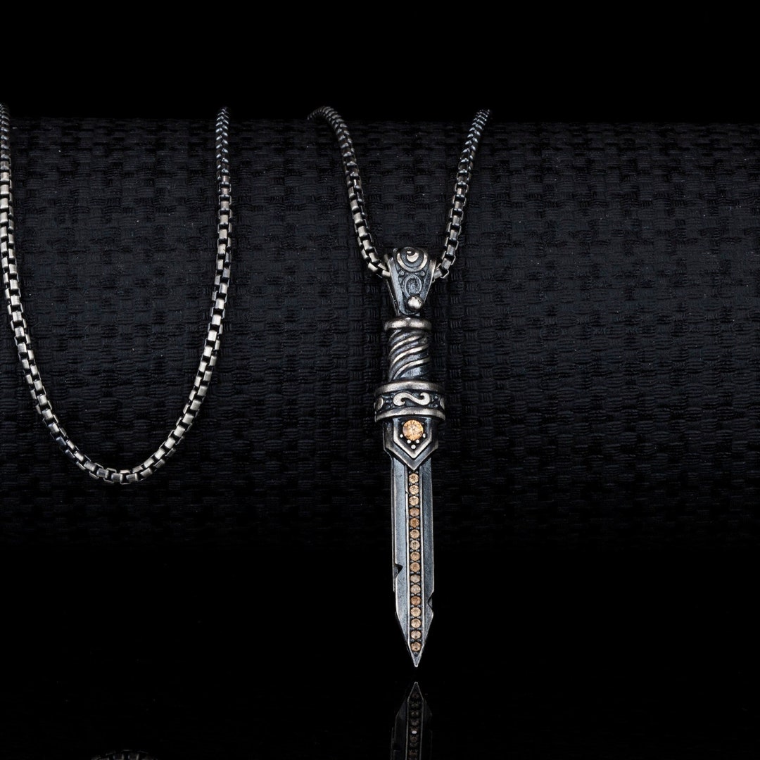 Locket Silver Antique Sword Pendant Necklace, Sterling Silver Ancient ...