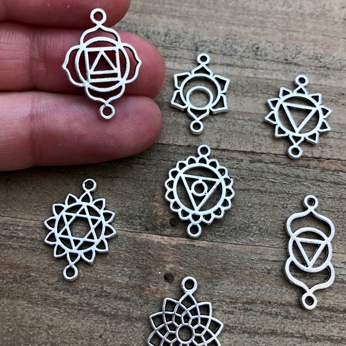 Chakra Charm Links 13x21mm Set of 7 Silver Chakras | Etsy