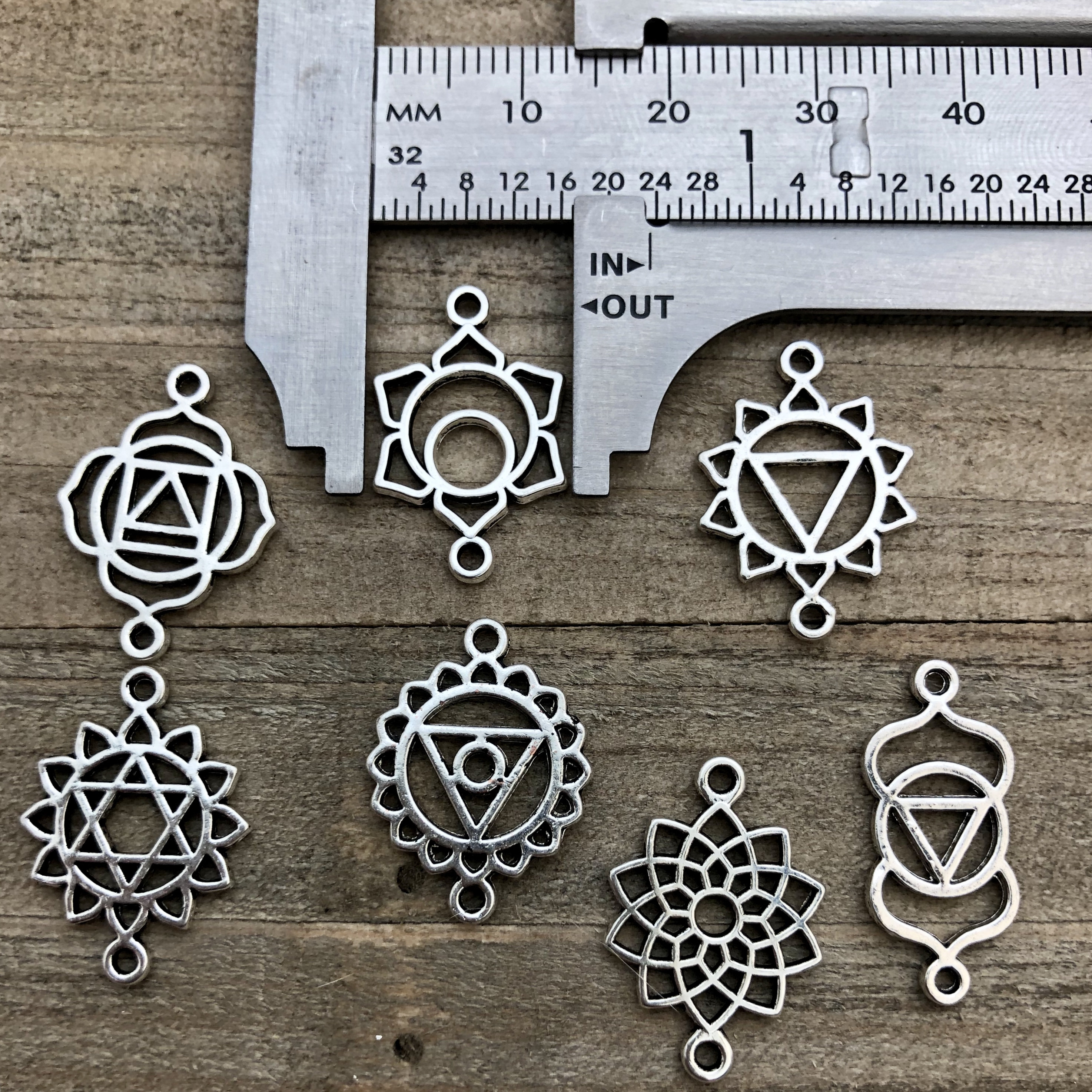 Chakra Charm Links 13x21mm Set of 7 Silver Chakras | Etsy