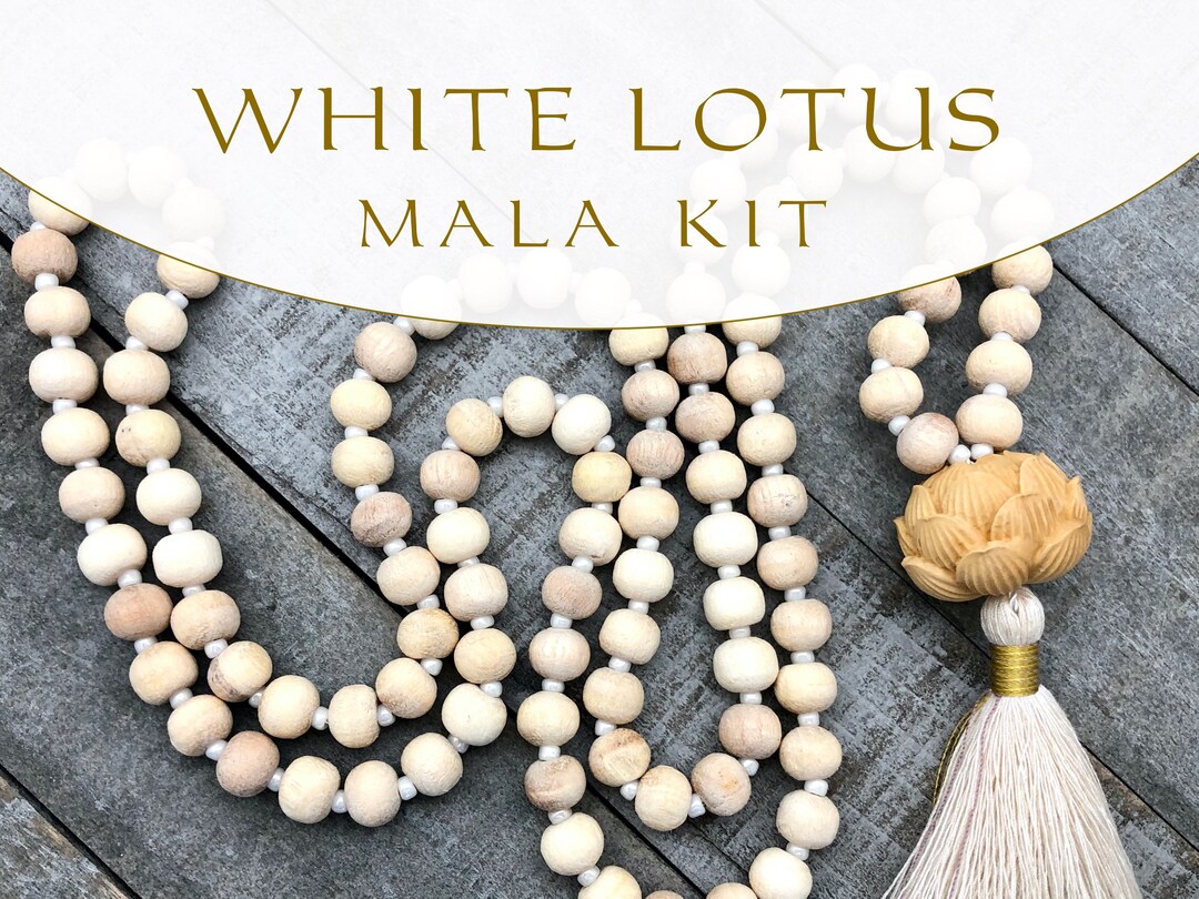 White Lotus Mala Kit: DIY 8mm Wood Bead Necklace - Etsy
