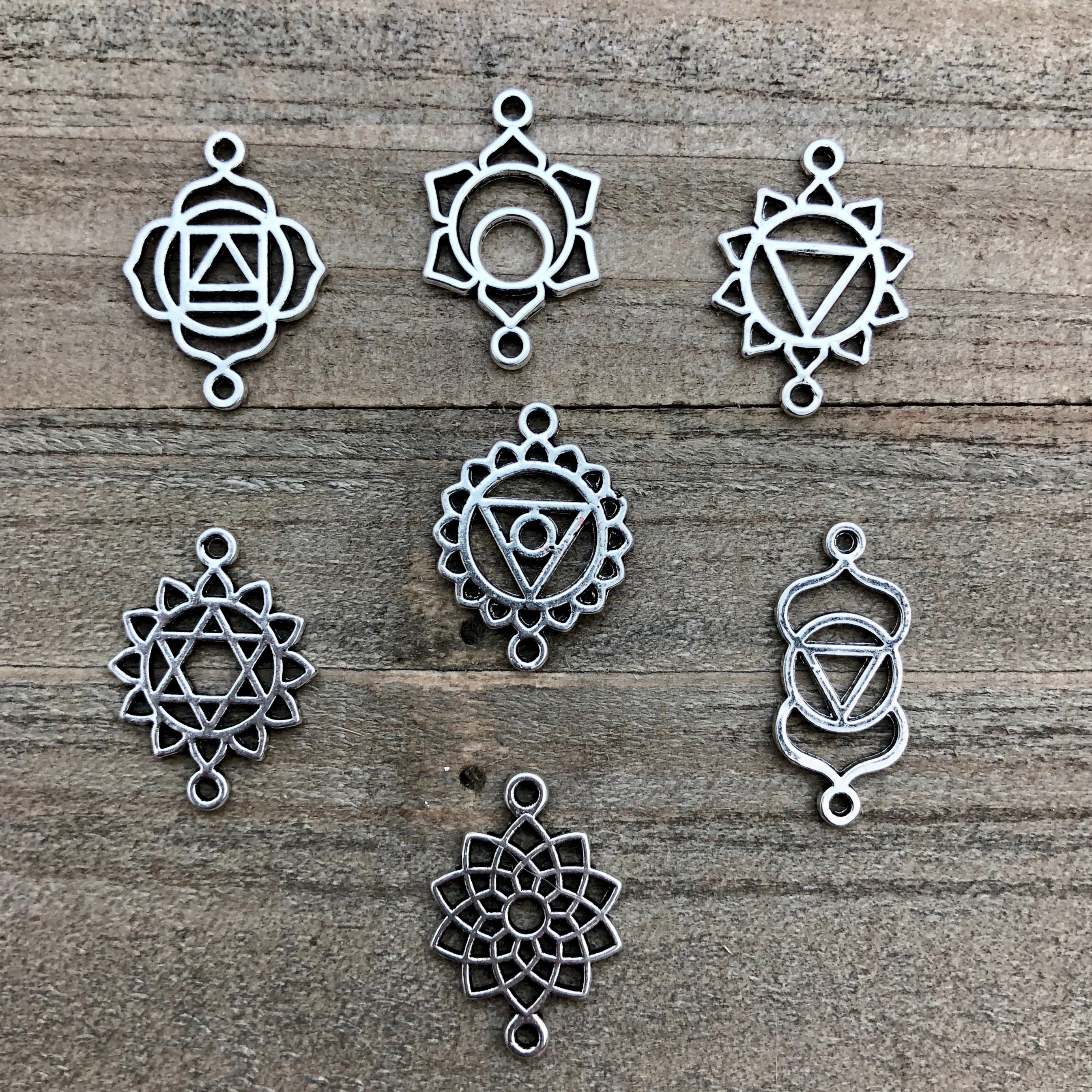 Chakra Charm Links 13x21mm Set of 7 Silver Chakras | Etsy