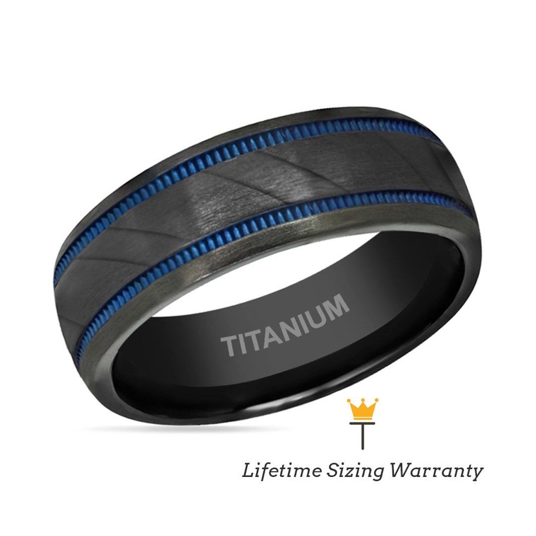 Black Titanium Carved Diagonal Pattern Brushed Finish Men’s Wedding ...