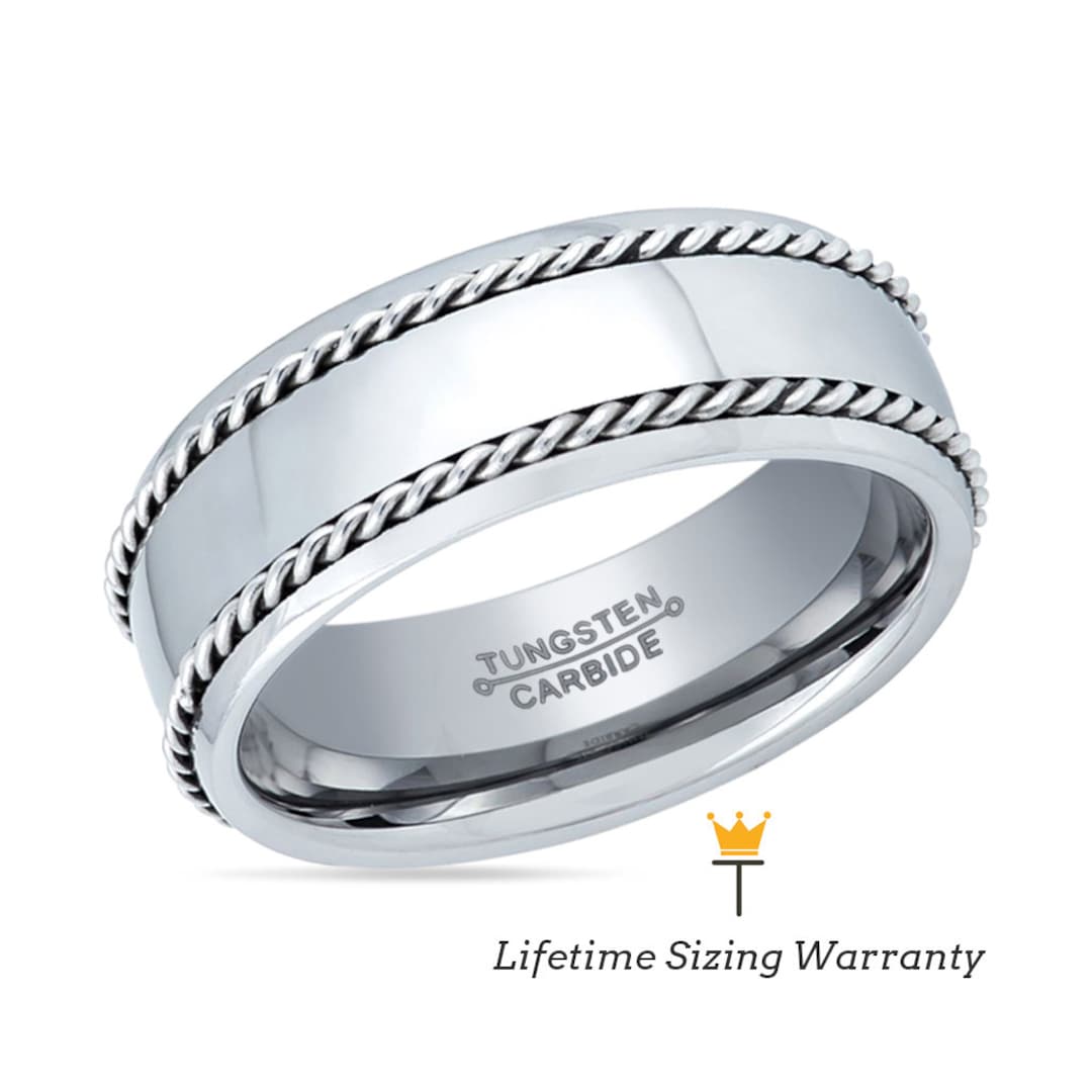 Double Rope Tungsten Mens Wedding Band High Polished Engraved Rings for ...