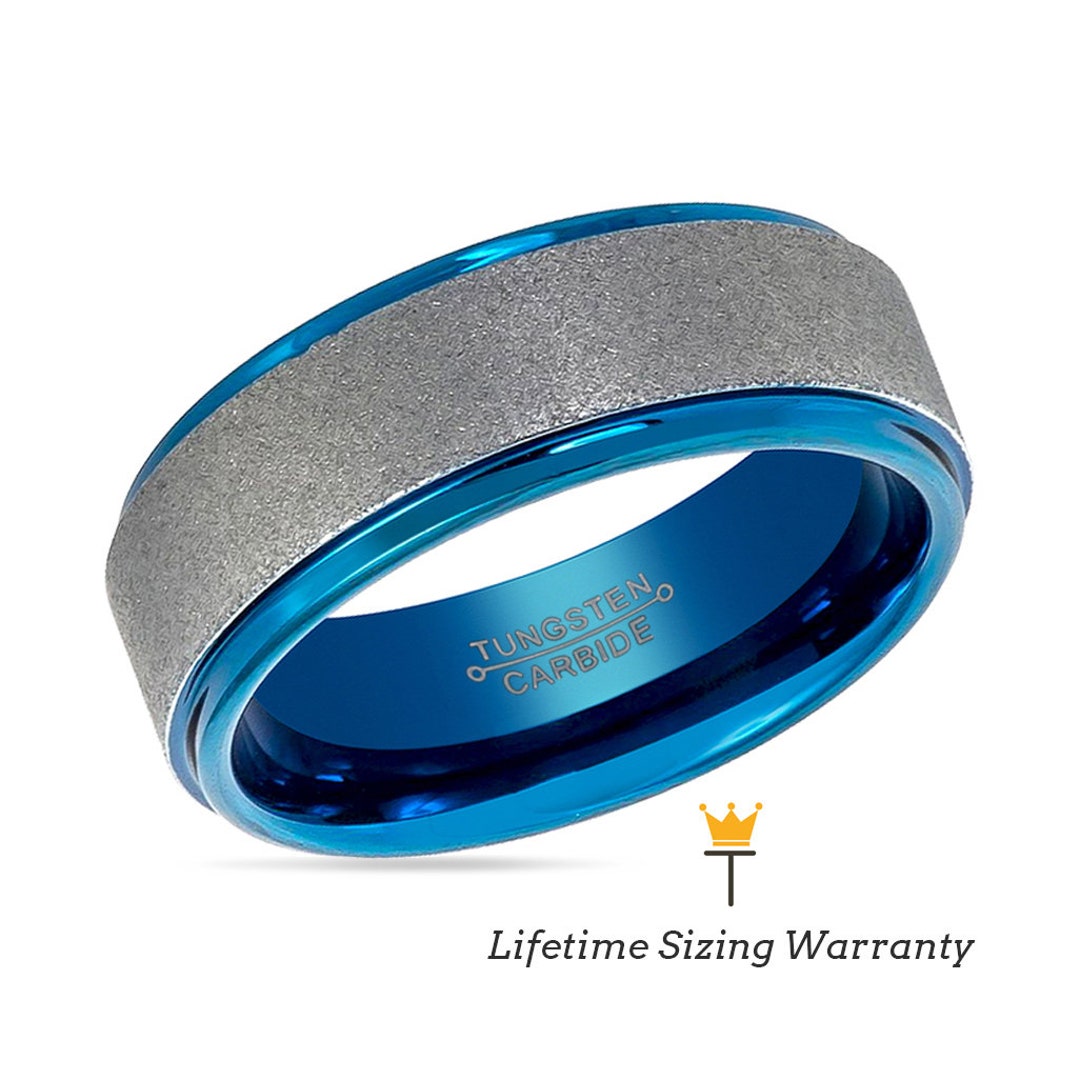 Personalized Blue Tungsten Ring - Sandblasted Finish, Couples Promise ...