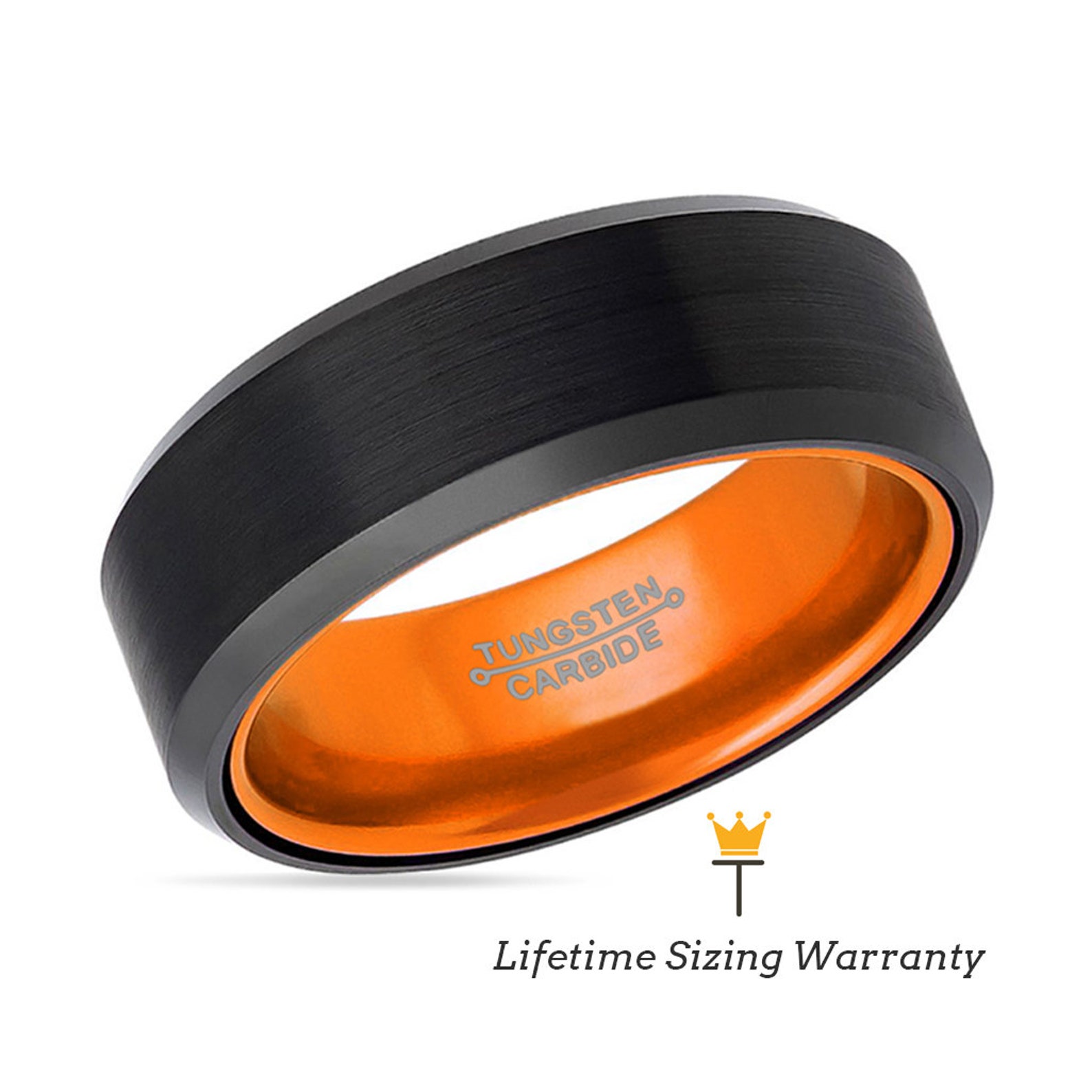 Black and Orange Tungsten Ring Mens Wedding Band Brushed | Etsy