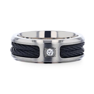 Black Rope Cables Ring, Inlaid Ring, Titanium Ring, Mens Ring, Wedding ...