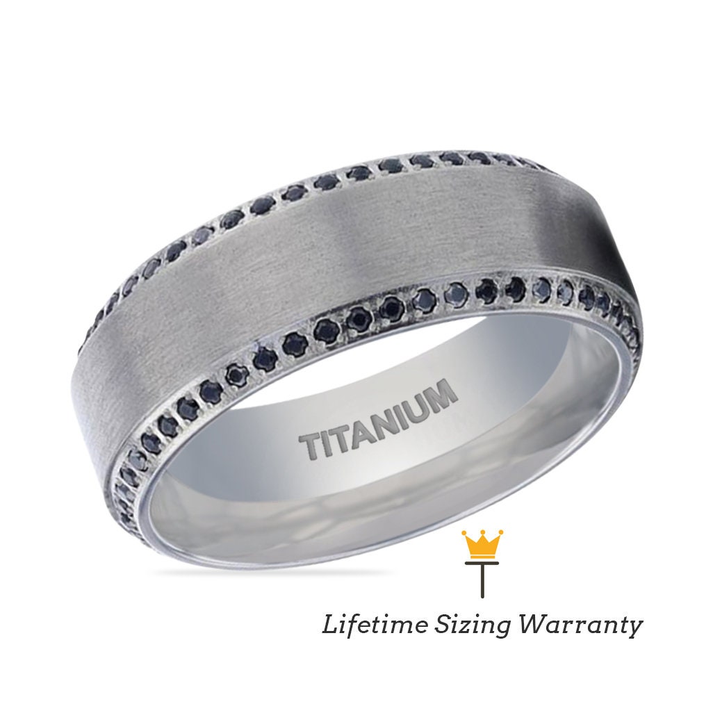 Black Sapphire Ring Flat Ring Titanium Ring Wedding Ring - Etsy