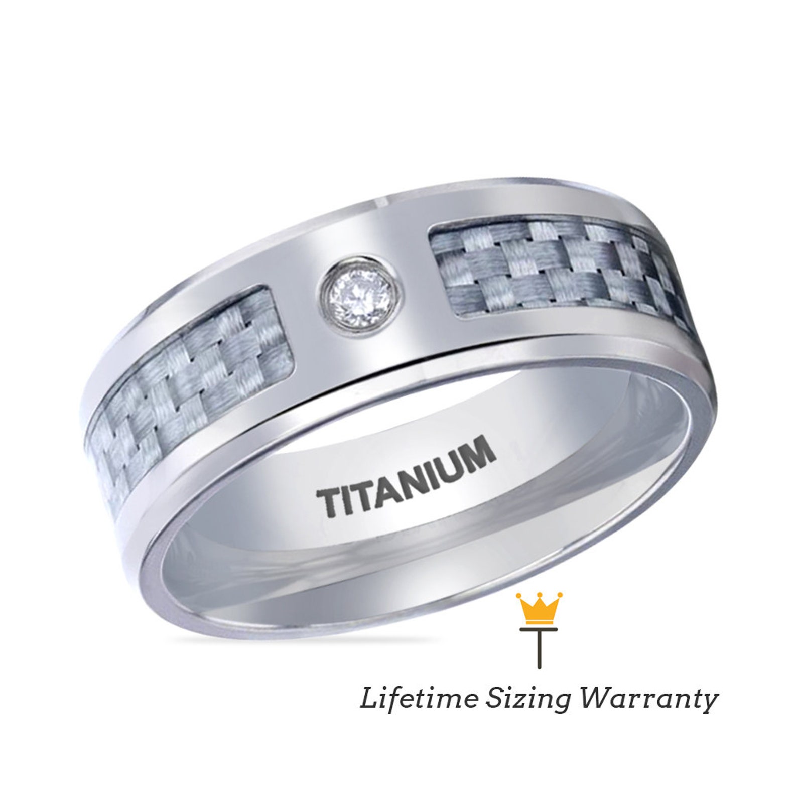 Diamond Ring | Light Gray Ring | Titanium Men's Ring | Carbon Fiber ...