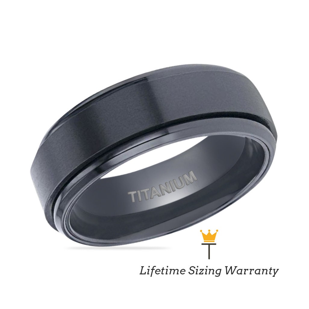 Black Titanium Brushed Center Spinner Mens Wedding Ring - Spinning ...