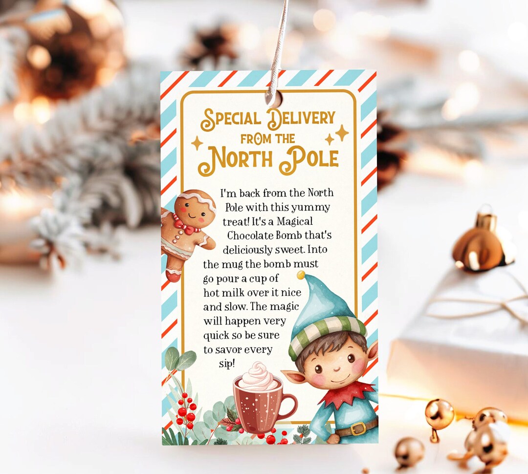 Editable Elf Hot Chocolate Bomb Tag Elf Arrival Hot Chocolate Bomb Gift ...