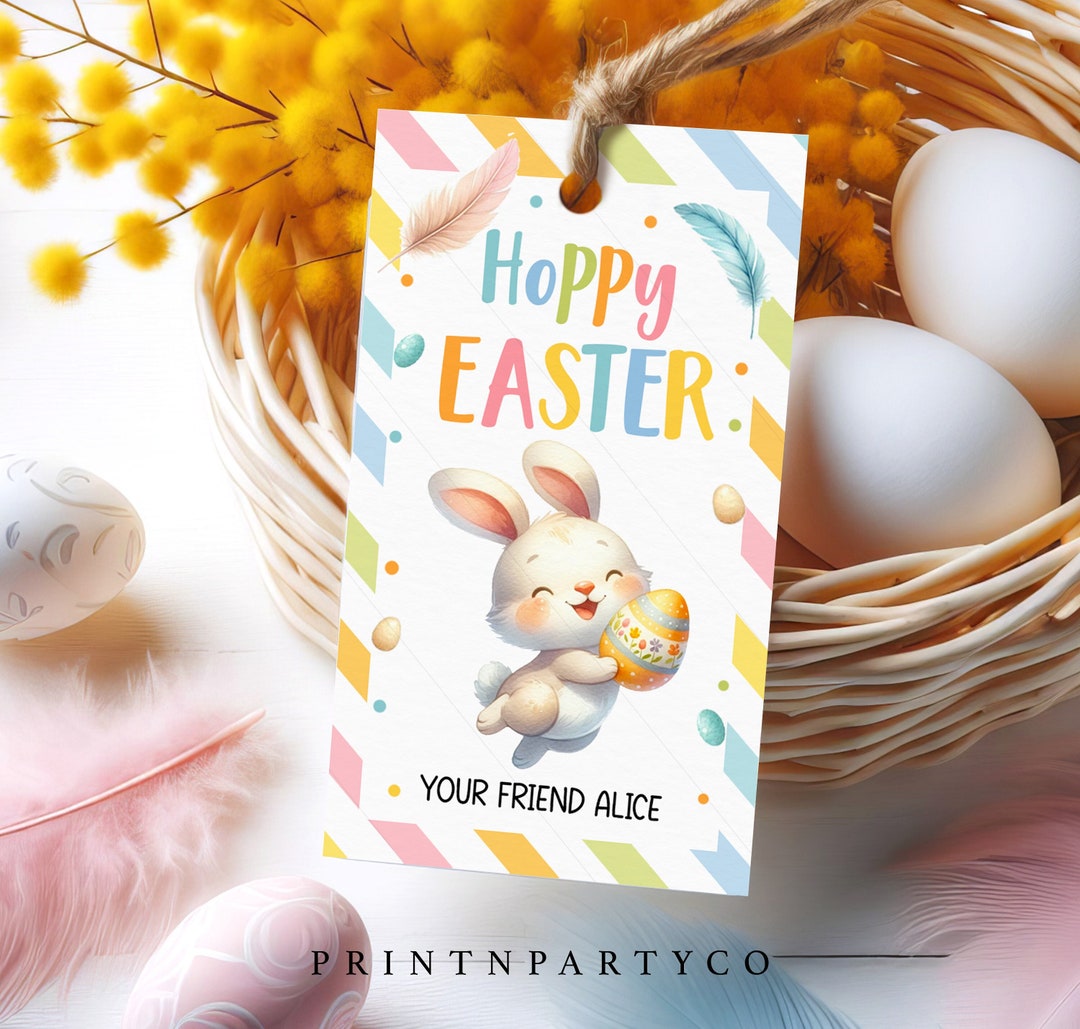 Editable Easter Basket Tag, Easter Gift Tag, Easter Bunny Tag,hoppy ...