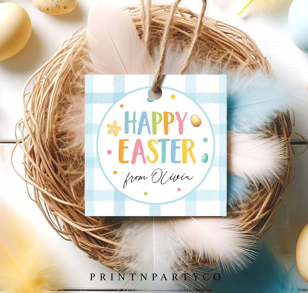 Editable Happy Easter Basket Tag, Easter Name Tag, Easter Gift Tag ...