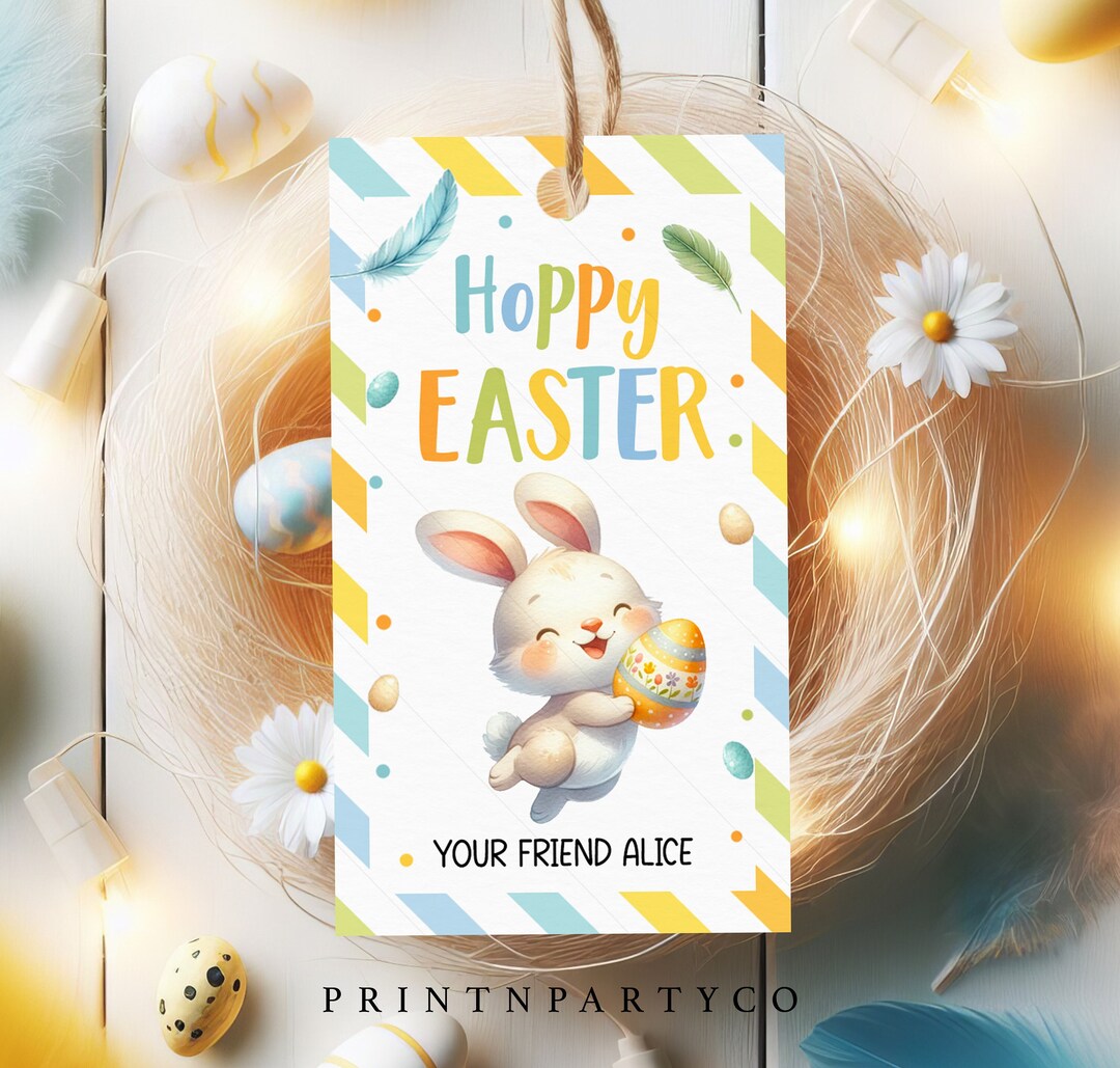 Editable Happy Easter Basket Tag, Easter Bunny Tag, Easter Gift Tag ...