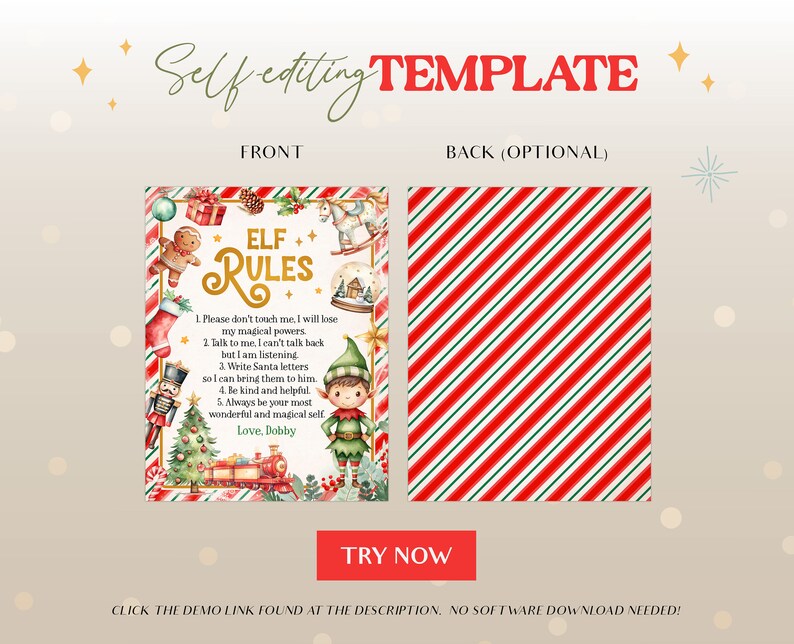 Editable Elf Rules to Follow Elf Arrival Rules Elf No Touching Elf Sign ...