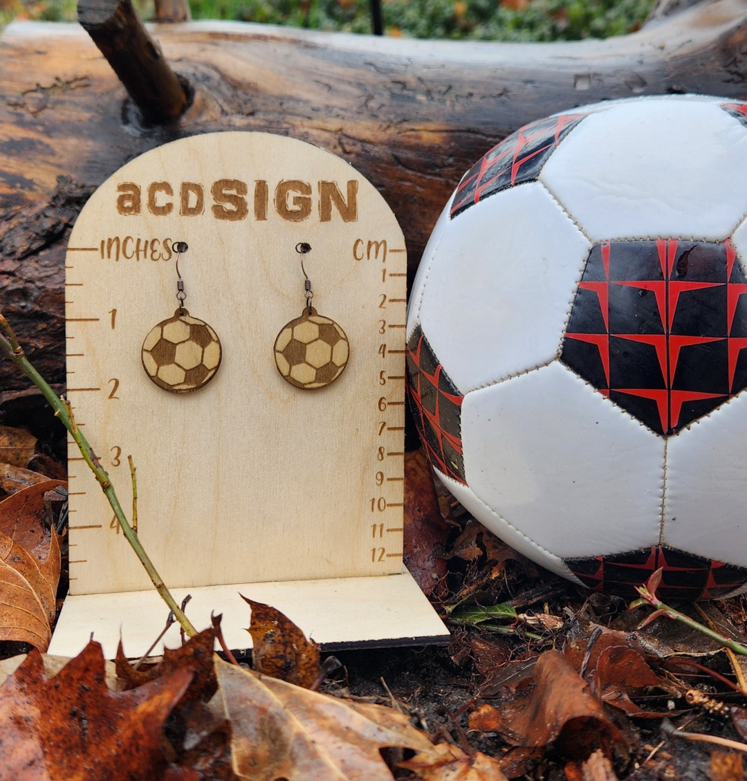 Laser Engraved and Cut Soccer Ball Drop Earrings. Can Be Personalized ...