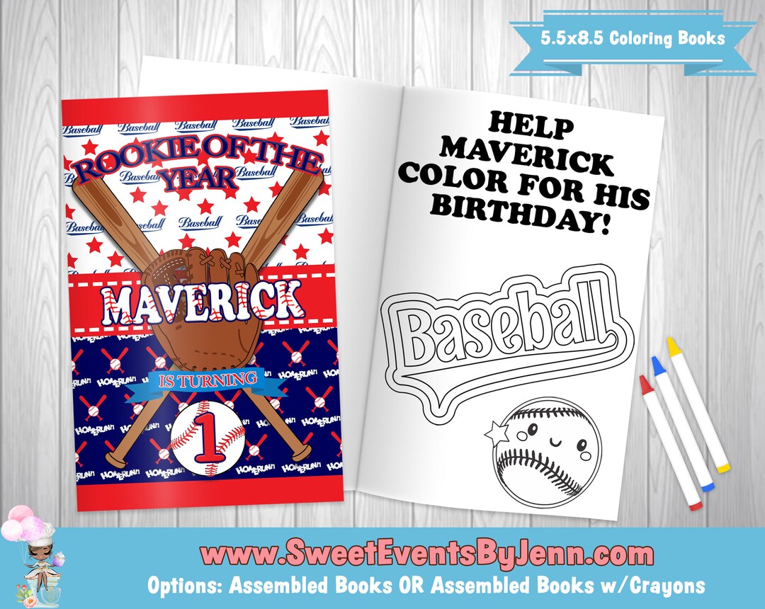 Rookie of the Year Coloring Book and Crayons - Baseball - 1st Birthday ...