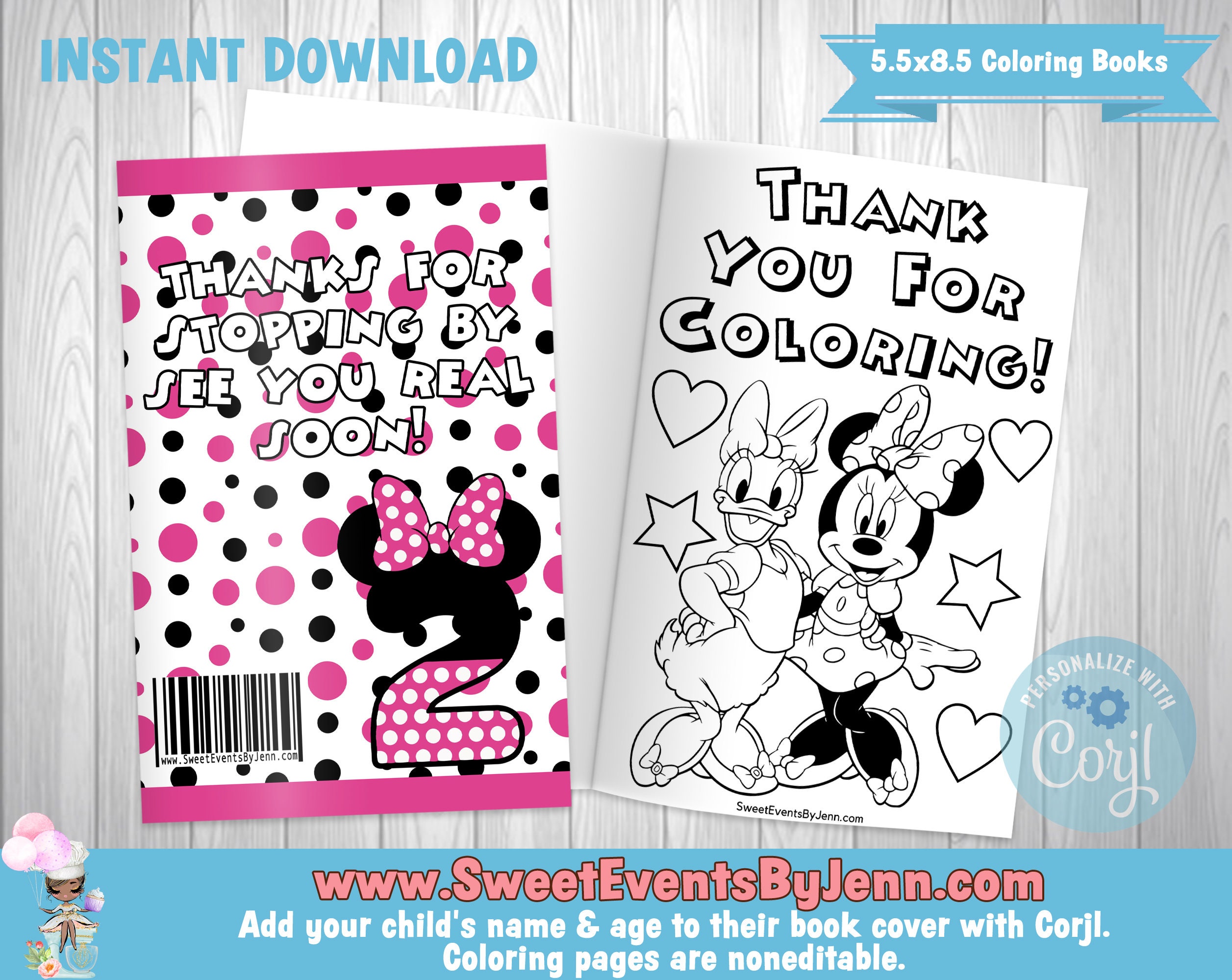 Custom Minnie Mouse Coloring Book: Editable Cover & Pages (digital ...