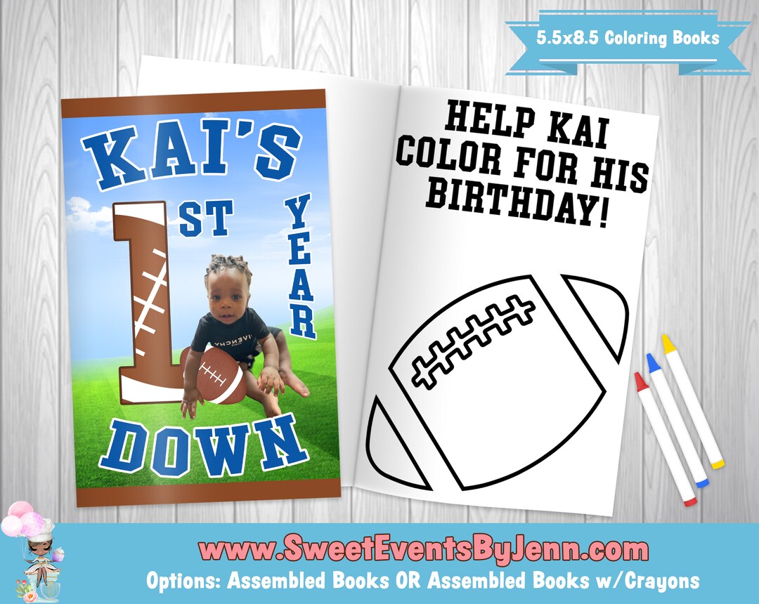 1st Birthday Football Coloring Book and Crayons - 1st Year Down Party ...