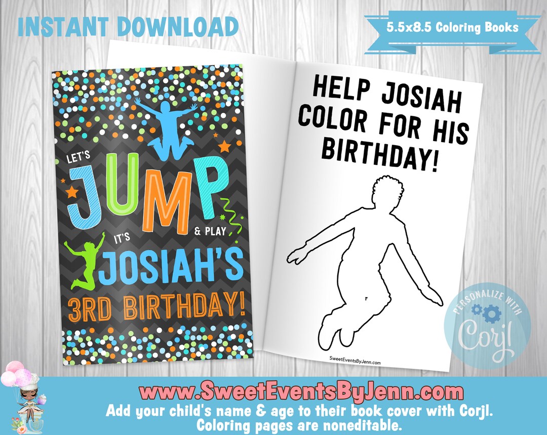 Jump Party Coloring Book Printable Book Instant Download Corjl Editable ...