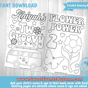 Two Groovy Birthday Coloring Book: Retro Hippie Theme (printable ...