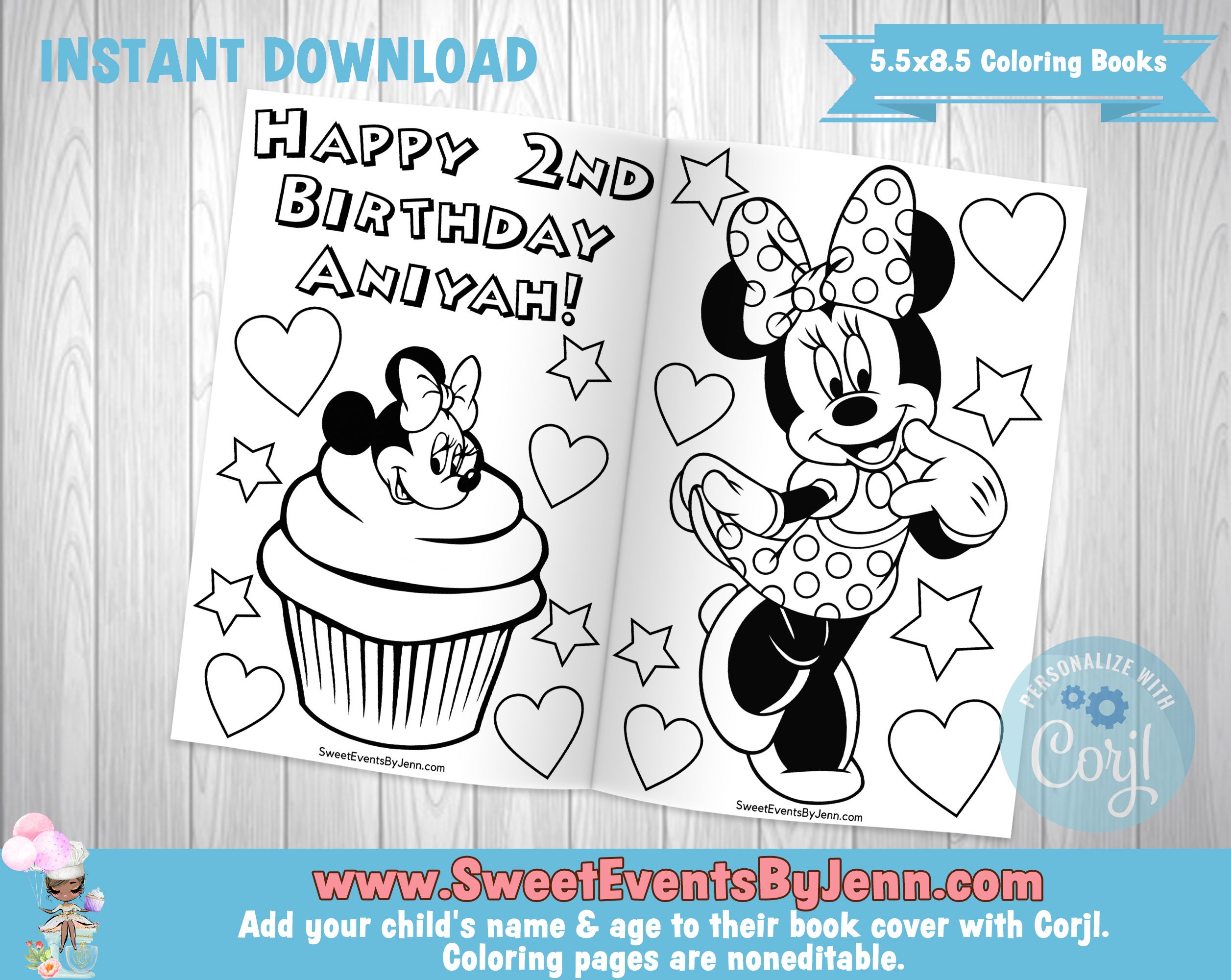 Custom Minnie Mouse Coloring Book: Editable Cover & Pages (digital ...