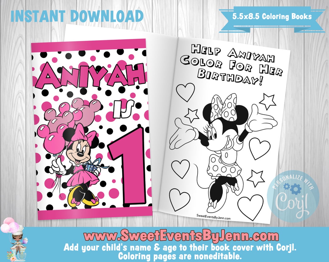 Custom Minnie Mouse Coloring Book: Editable Cover & Pages (digital ...