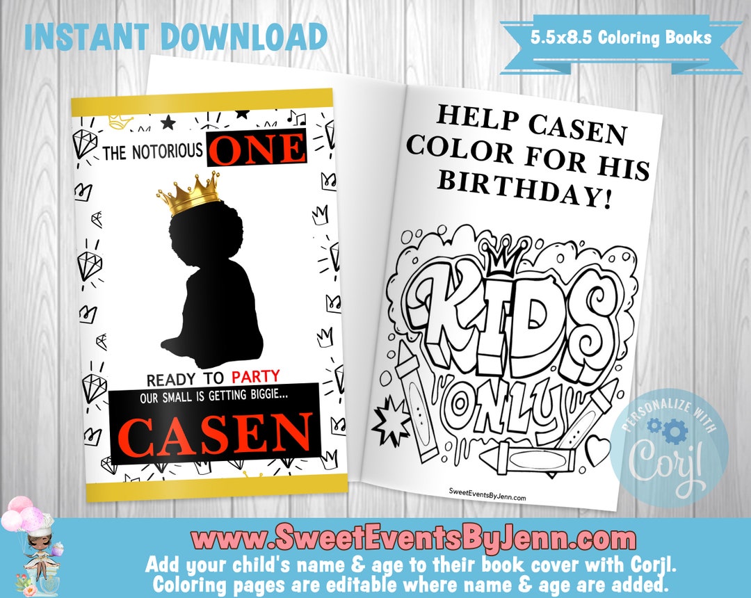 Notorious One 1st Birthday Coloring Book: Editable Pages (digital ...