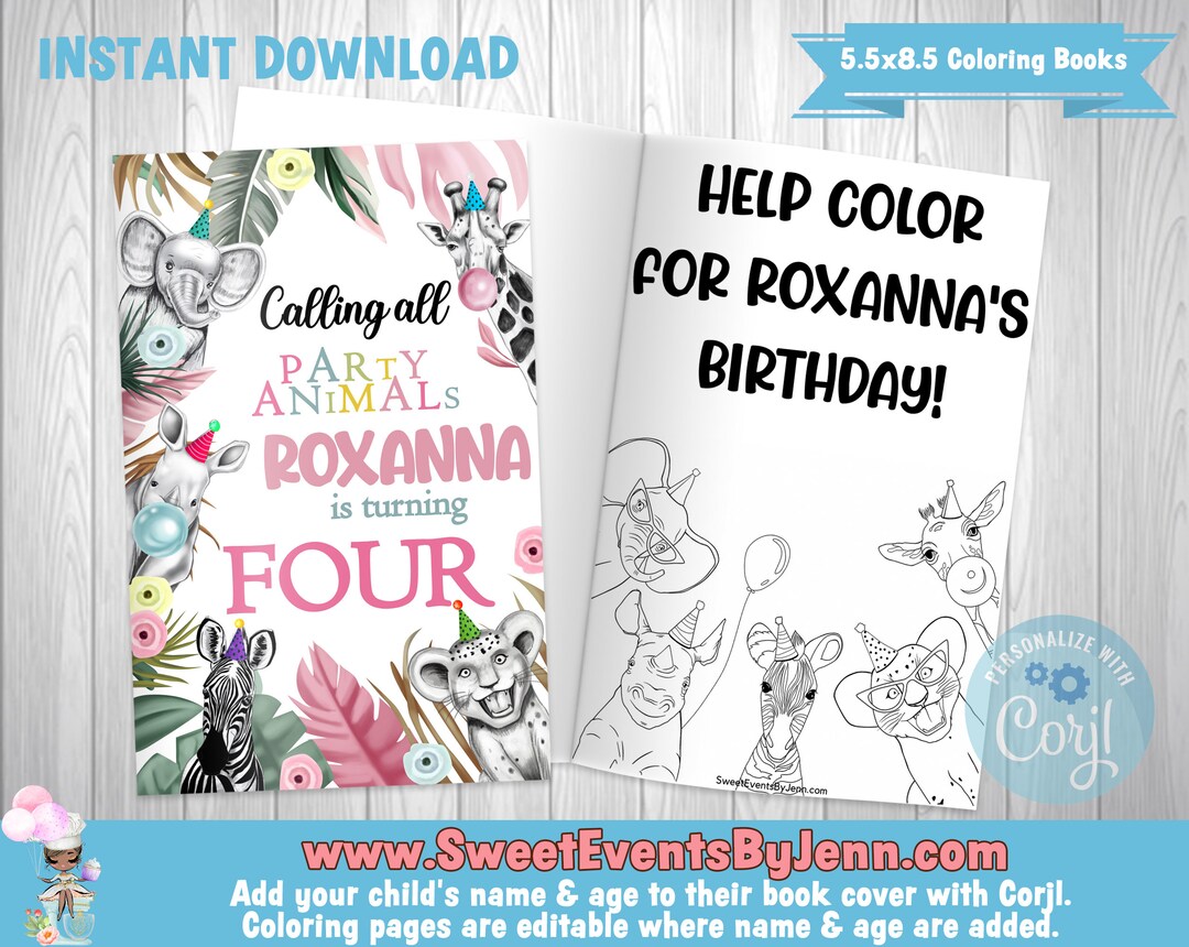 Party Animal Coloring Book - Printable Coloring Book - Instant Download ...