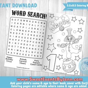 Circus Carnival Coloring Book - Printable Coloring Book - Instant ...
