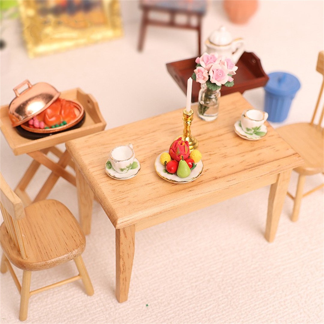 1:12 Miniature Dining Table and Chair Miniature Accessories Dollhouse ...