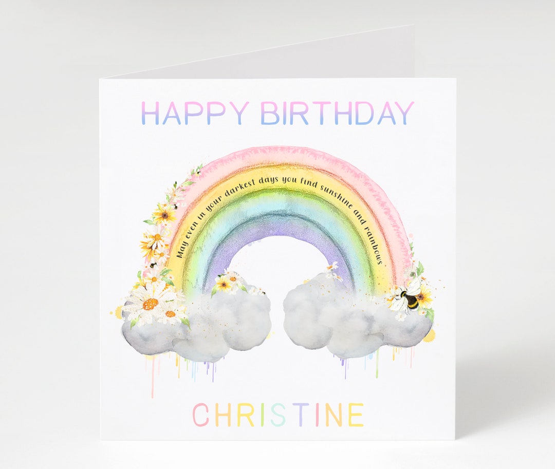 Pretty Pastel Rainbow Happy Birthday Greeting Card. Rainbow - Etsy