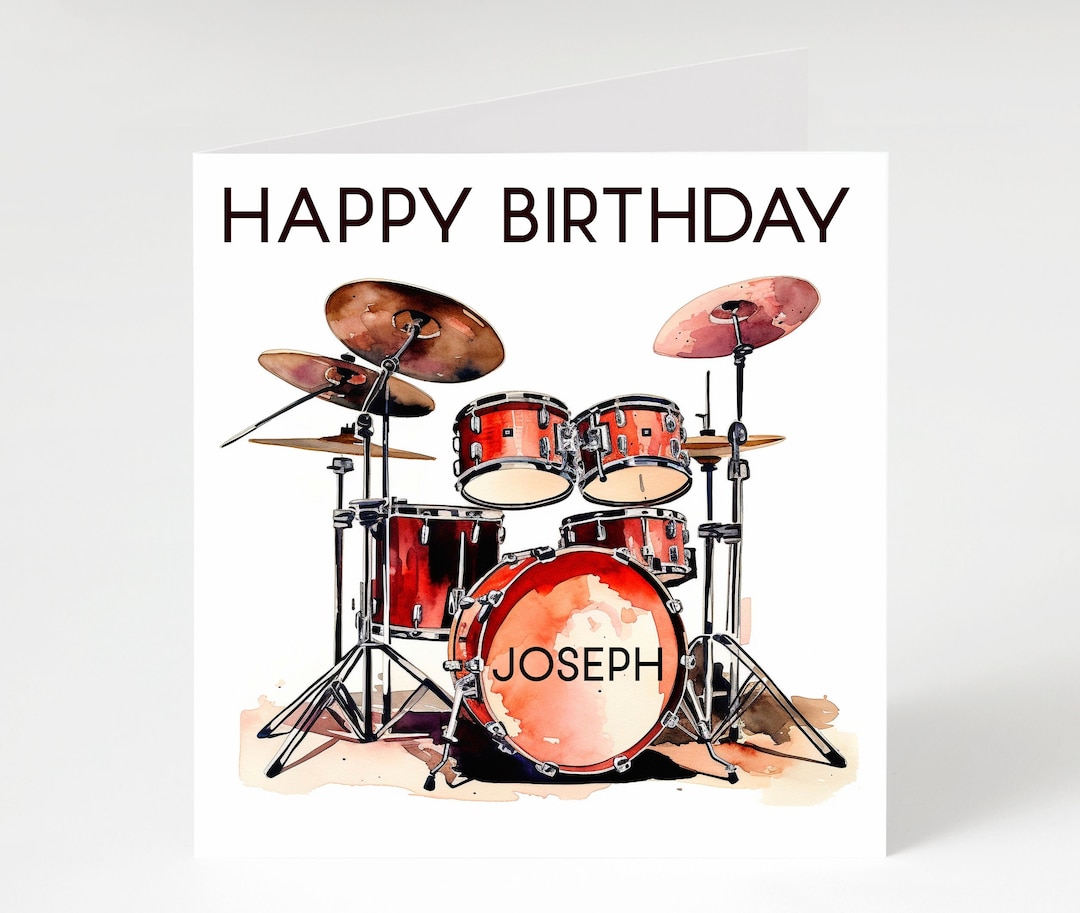 Happy Birthday Card, Personalised Drummer Birthday Card, Drummer ...