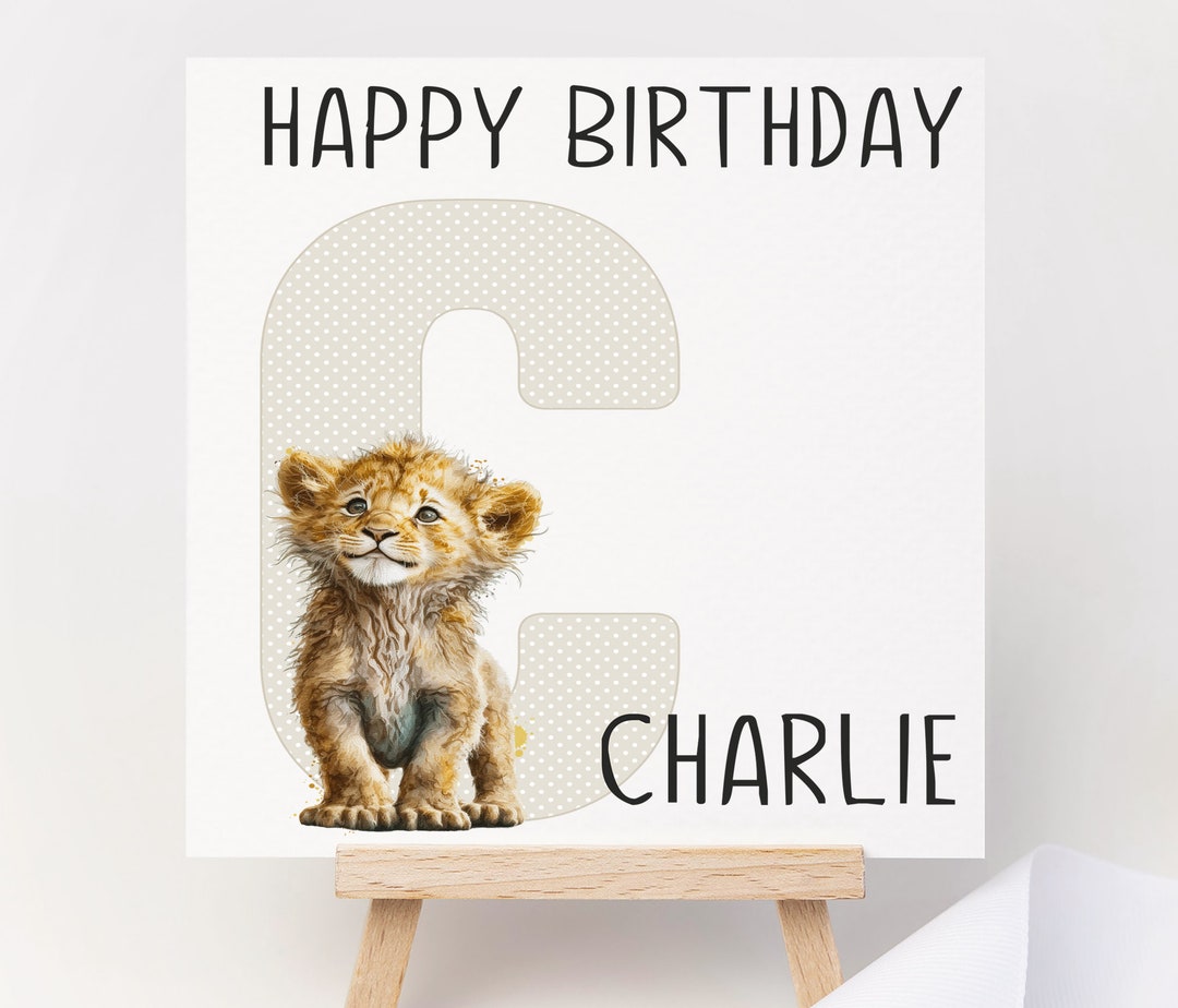 Lion Birthday Card, Personalised Lion Card, Lion Cub Card, Name Card ...