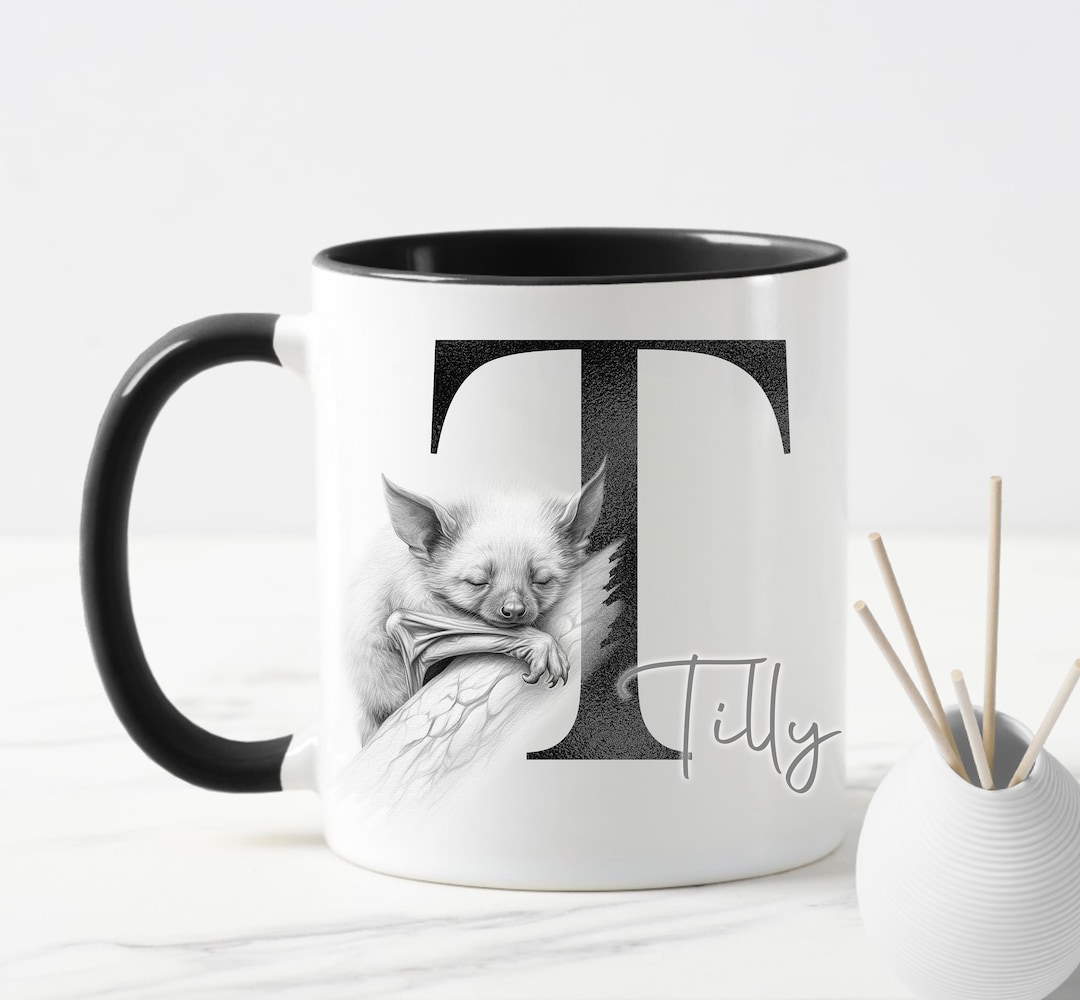 Pretty Bat Mug Personalised With Name and Initial. Cute Bat Cup, Bat ...