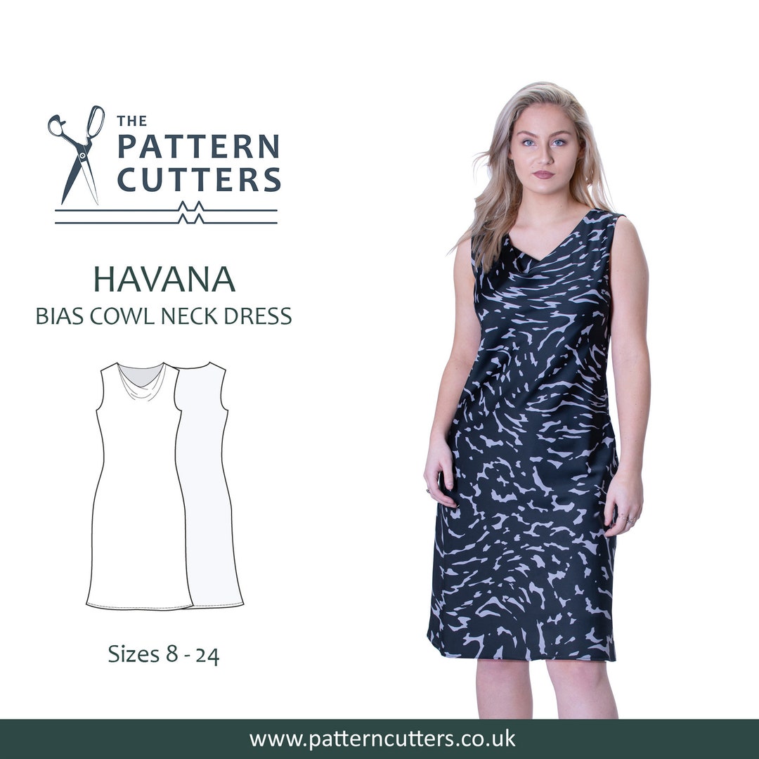 Cowl Neck Dress PDF Pattern, Havana Bias Cowl Neck Dress - Etsy