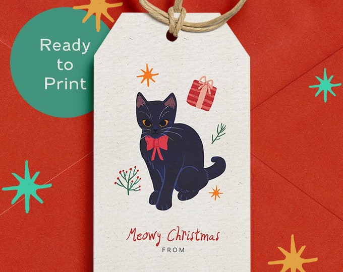 Printable Christmas Kitty Gift Tags, Cat Gift Labels, Instant Download ...