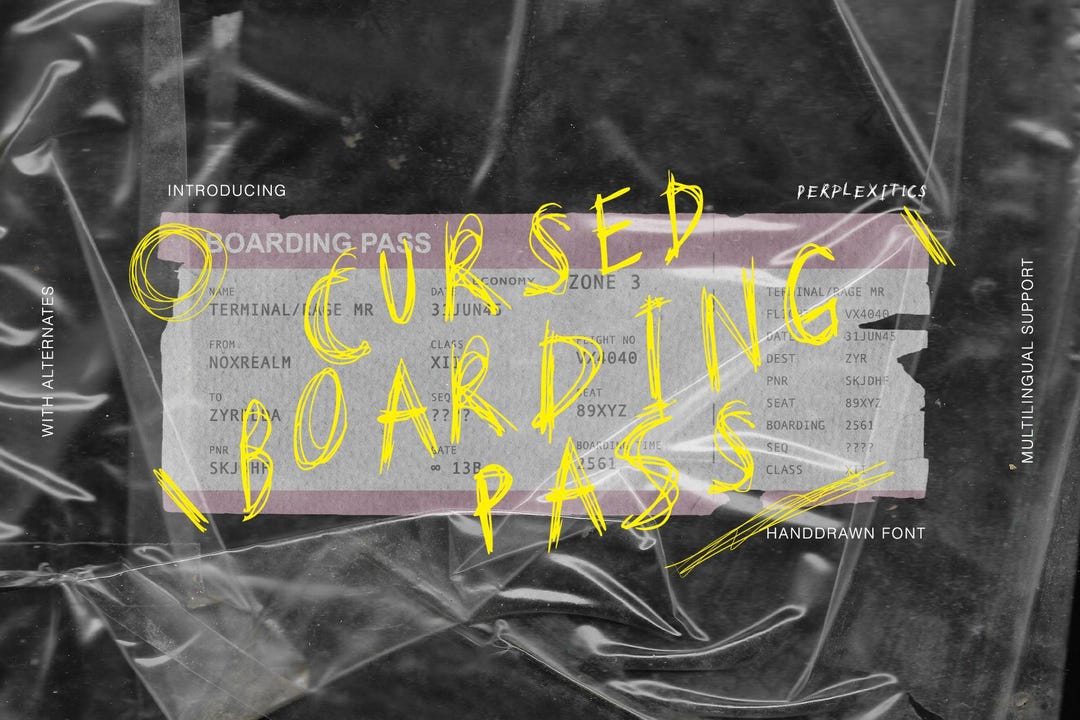 Chaotic Hand-drawn Font Messy Grunge Scribble Pen Cursed Boarding Pass ...