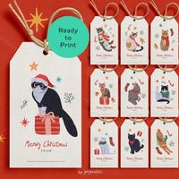 Printable Christmas Kitty Gift Tags, Cat Gift Labels, Instant Download ...