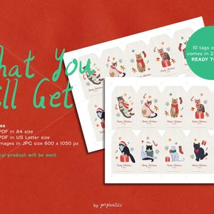 10 Christmas Cat Printable Gift Tags Whimsical Cat Christmas Gift Tag ...