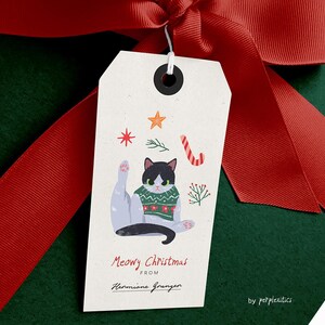 10 Christmas Cat Printable Gift Tags Whimsical Cat Christmas Gift Tag ...