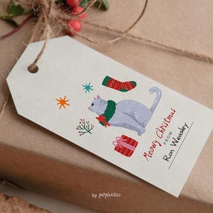 10 Christmas Cat Printable Gift Tags Whimsical Cat Christmas Gift Tag ...