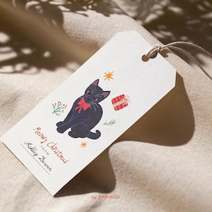 10 Christmas Cat Printable Gift Tags Whimsical Cat Christmas Gift Tag ...